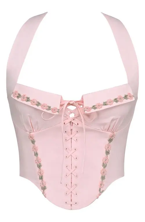 House Of Cb Embroidered Tie Front Corset