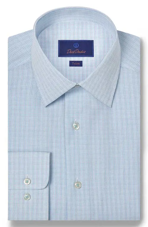 David Donahue Trim Fit Tattersall Check Cotton Dress Shirt - White/ Ocean