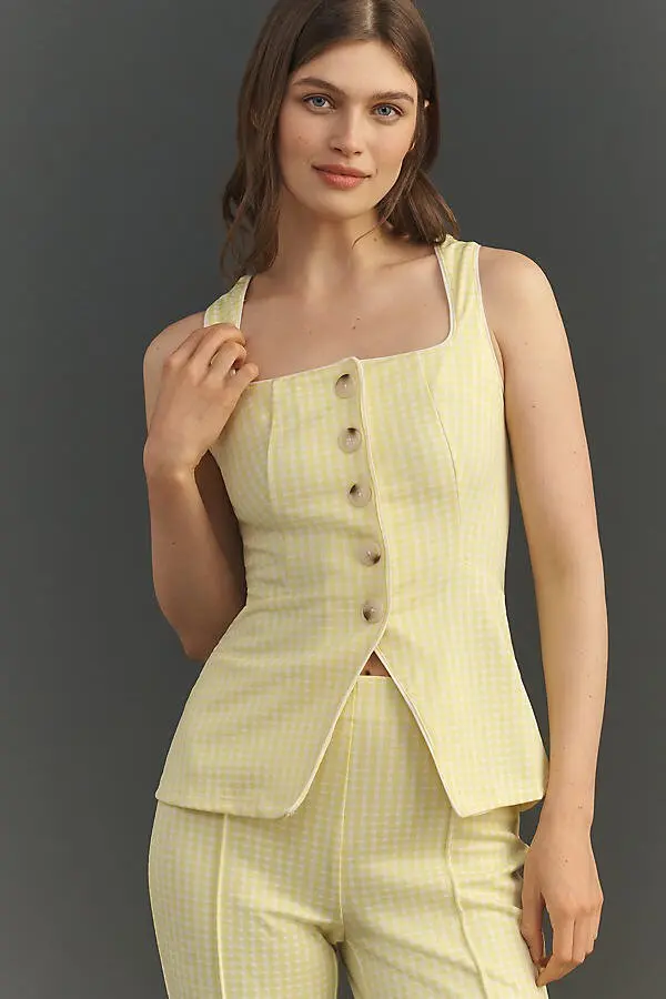 Maeve Structured Longline Vest Top - Yellow Pattern