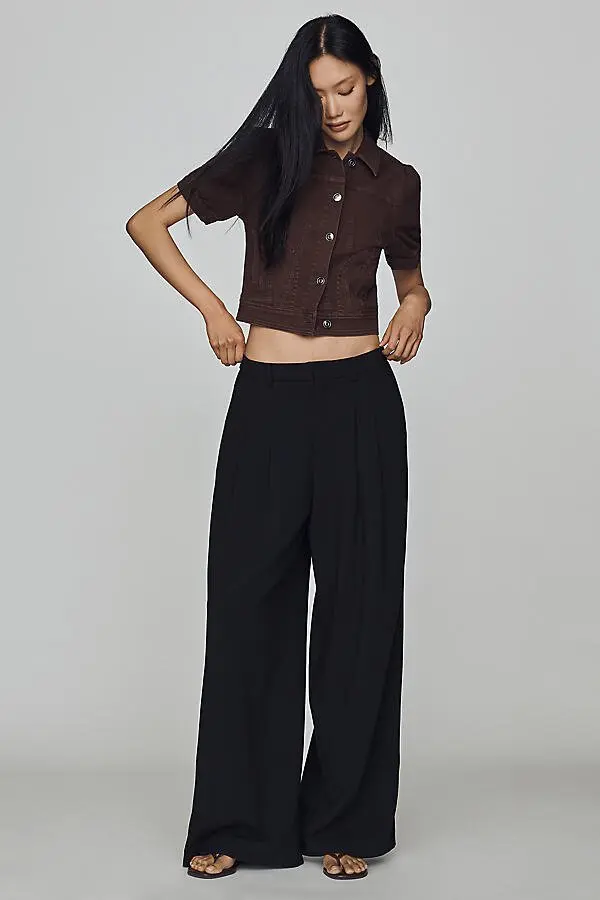 Maeve Puff-sleeve Crop Denim Jacket - Chocolate