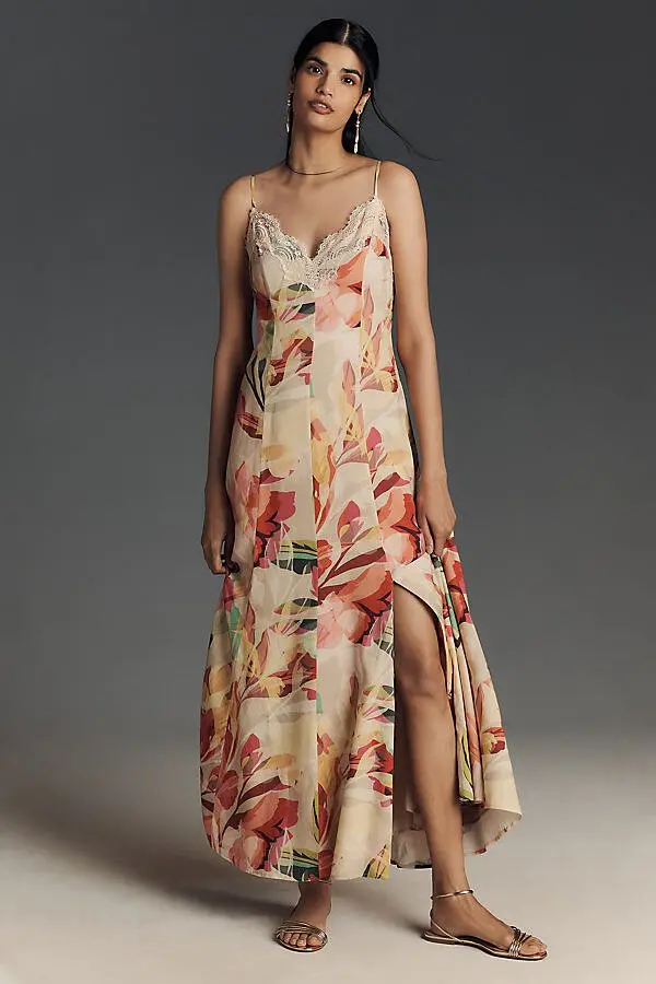 Hutch Sleeveless Lace-Trim V-Neck Slip Maxi Dress In Orange Pattern - 34%  Off | Editorialist