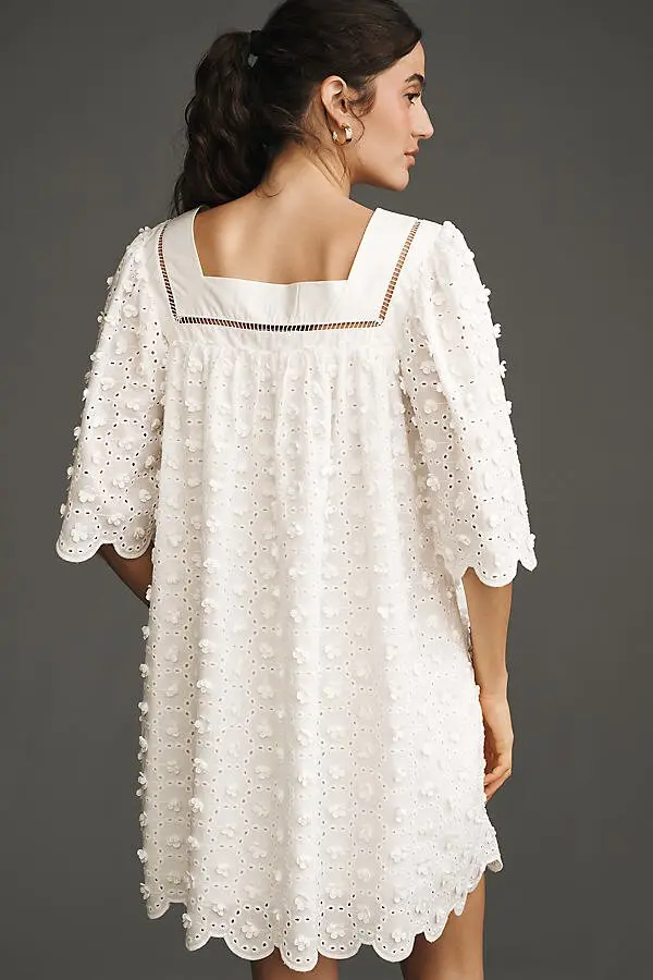 Maude Club Eyelet 3d Floral Mini Dress In White - 34% Off | Editorialist
