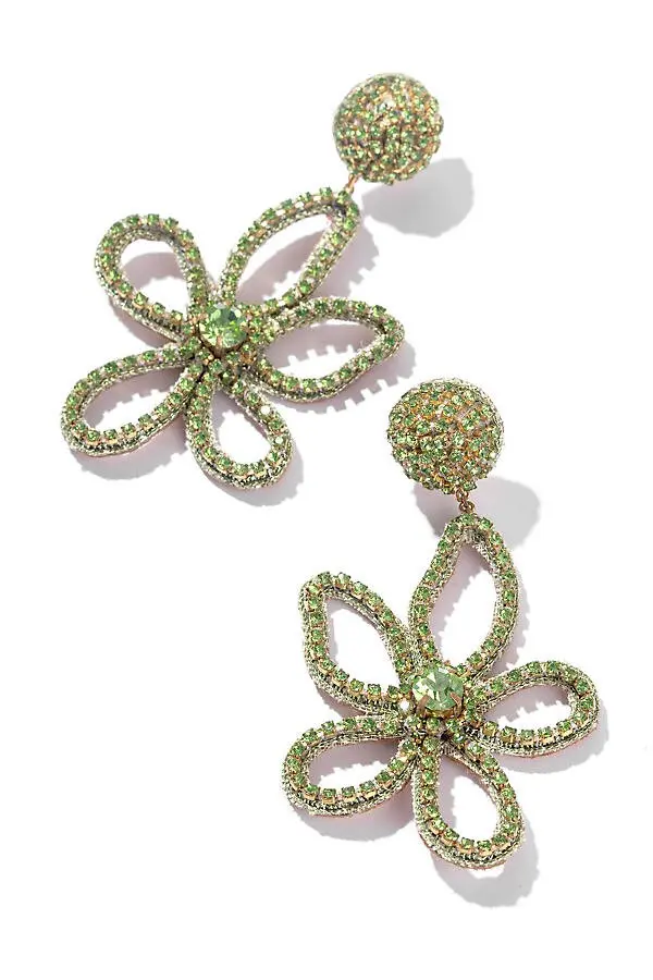 Deepa Gurnani Fiorella Flower Drop Earrings - Lime