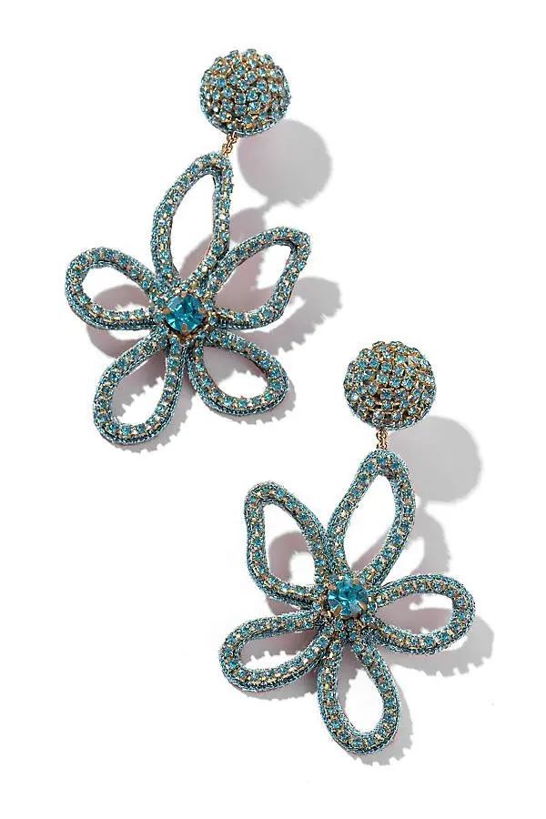 Deepa Gurnani Fiorella Flower Drop Earrings - Turquoise