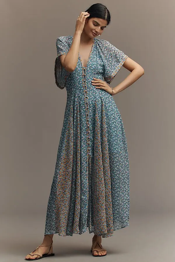 Anthropologie Pleated Smocked Maxi Dress In Blue - 33% Off | Editorialist