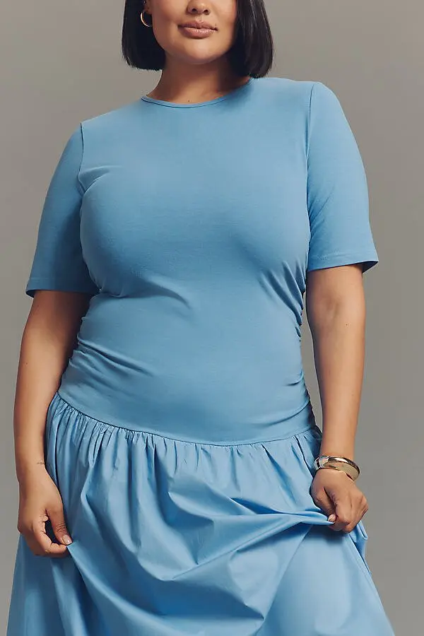 Never Fully Dressed Grace Short-Sleeve Drop-Waist Maxi Dress In Blue - 44%  Off | Editorialist