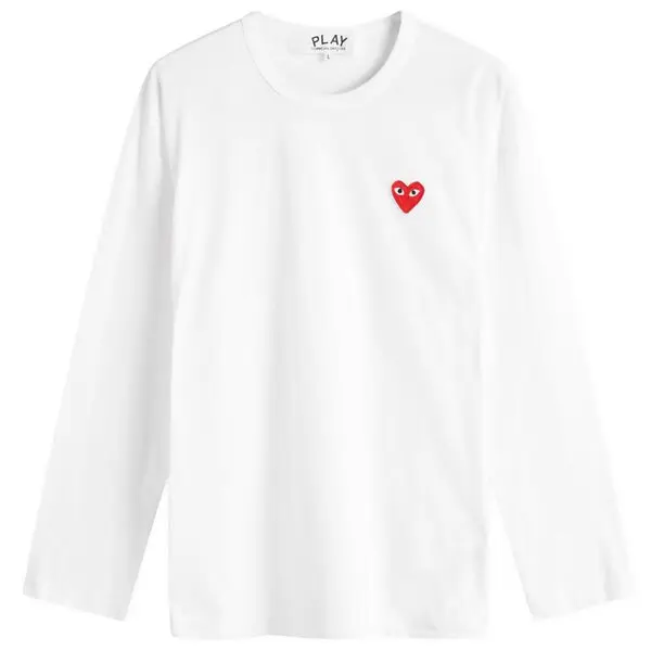 Play Comme Des Garcon Long Sleeve Basic Logo T-shirt - White/red