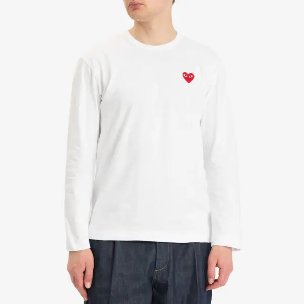 Play Comme Des Garcon Long Sleeve Basic Logo T-shirt - White/red