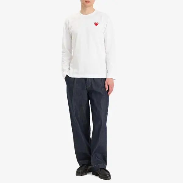 Play Comme Des Garcon Long Sleeve Basic Logo T-shirt - White/red