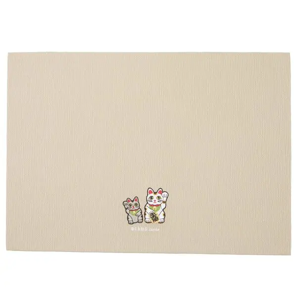 BEAMS Embroidery Tea Mat Beckoning Cat - Beige