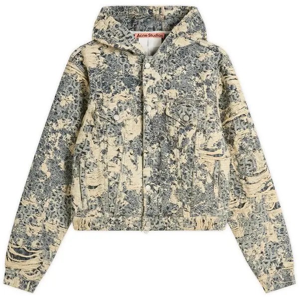 Acne Studios Distressed Monogram Hooded Jacket - Mid Blue