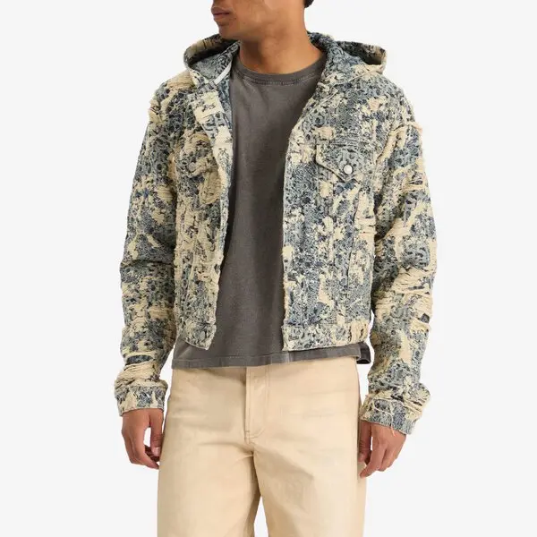 Acne Studios Distressed Monogram Hooded Jacket - Mid Blue