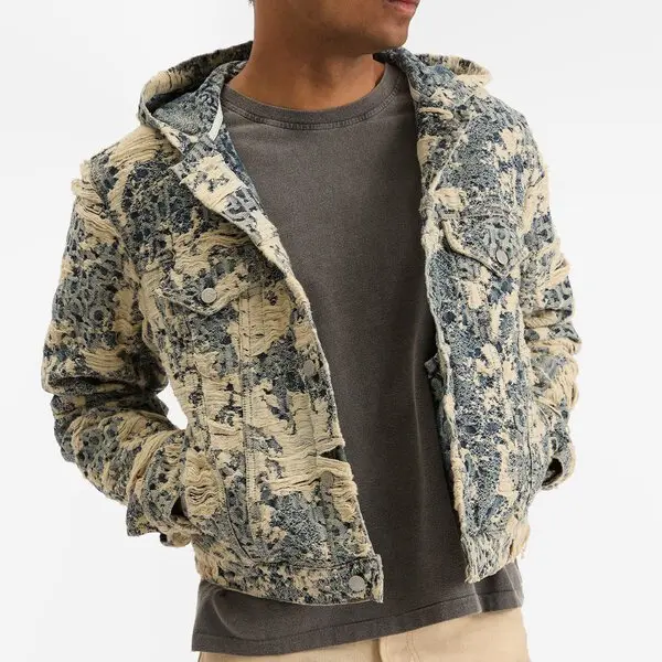 Acne Studios Distressed Monogram Hooded Jacket - Mid Blue