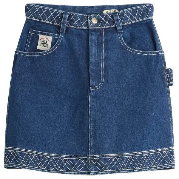 BODE Embroidered Denim Skirt - Indigo