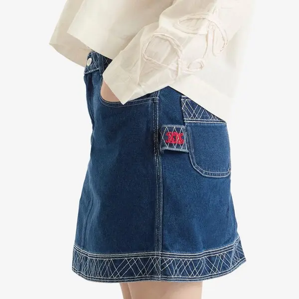 BODE Embroidered Denim Skirt