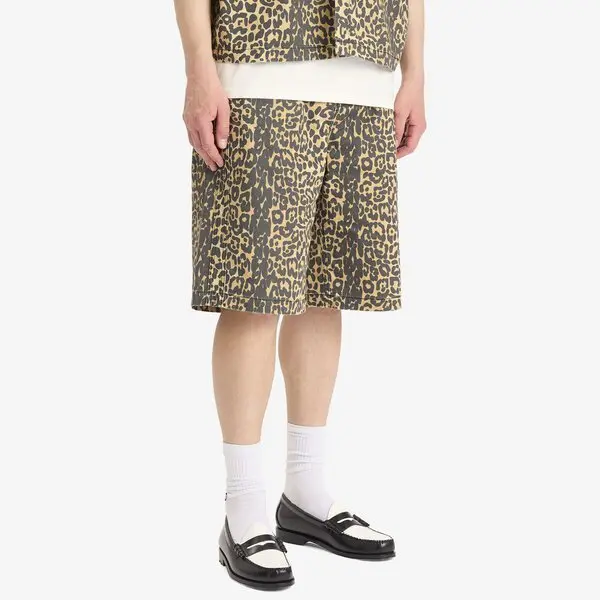 Rhude Leopard-print Denim Shorts - Black/tan