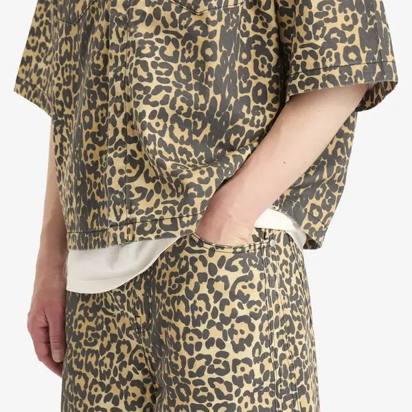 Rhude Leopard-print Denim Shorts - Black/tan