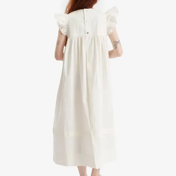 Ganni Stretch Cotton Frill Sleeve Dress - Egret | Editorialist