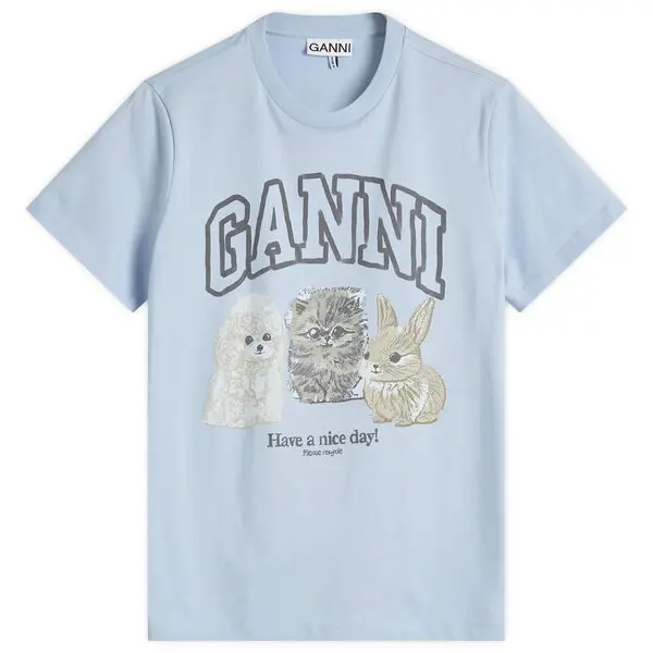 GANNI Basic Cotton Jersey Animals Relaxed T-shirt - Chambray Blue