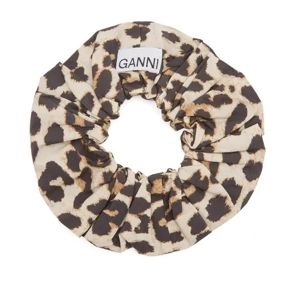 GANNI Printed Cotton Scrunchie - Leopard