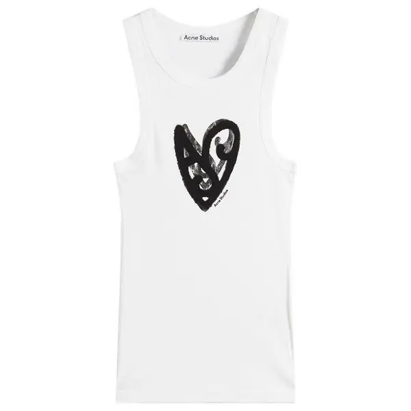 Acne Studios Sleeveless T-shirt With 'as' Heart Logo - Optic White
