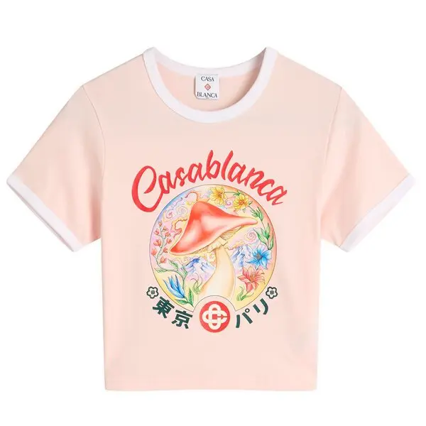 Casablanca Mushroom Emblem Printed Baby T-shirt - Pink