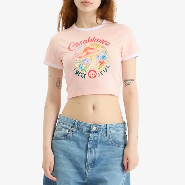Casablanca Mushroom Emblem Printed Baby T-shirt - Pink