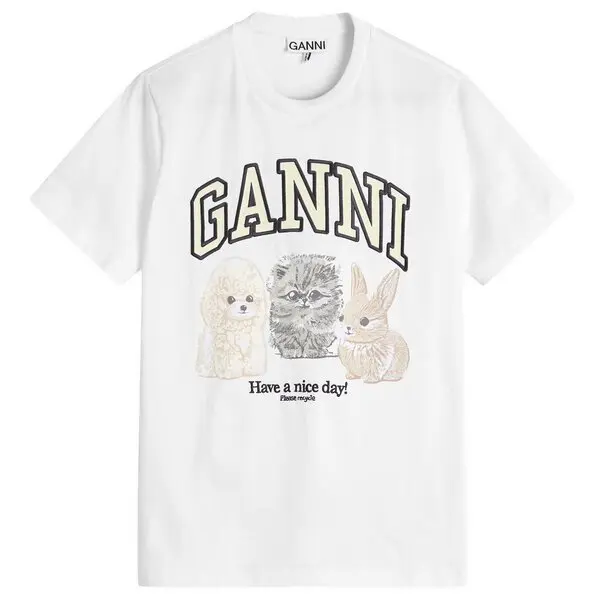 GANNI Basic Cotton Jersey Animals Relaxed T-shirt - Bright White