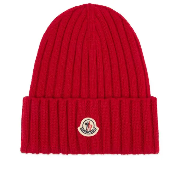 Moncler Ribbed Knit Beanie - Burgundy