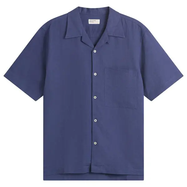Universal Works Linen Cotton Camp Shirt - Blue