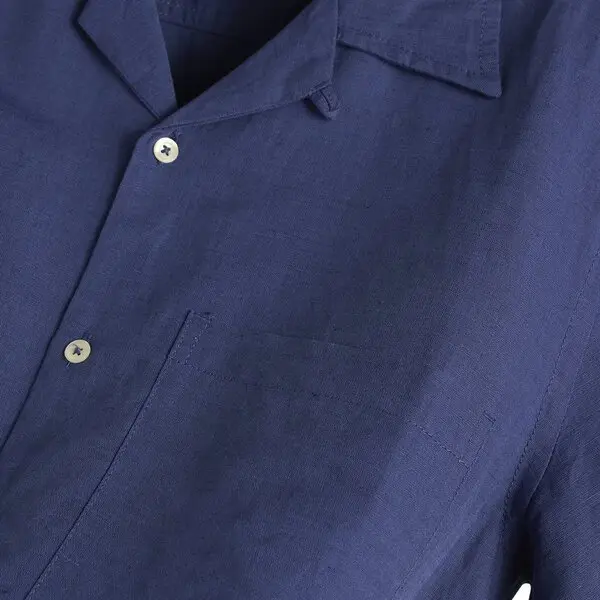 Universal Works Linen Cotton Camp Shirt - Blue