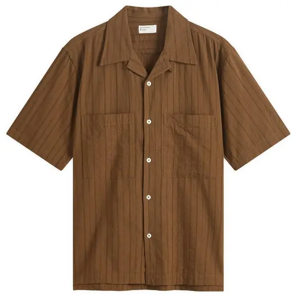 Universal Works Dobby Self Stripe Camper Shirt - Brown