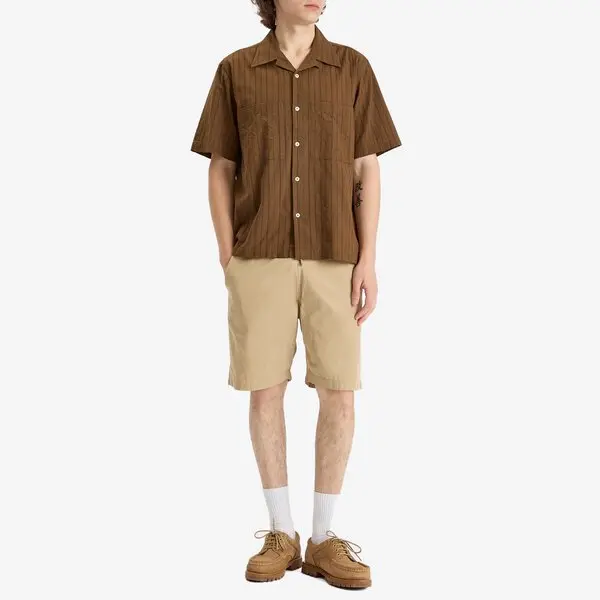 Universal Works Dobby Self Stripe Camper Shirt - Brown