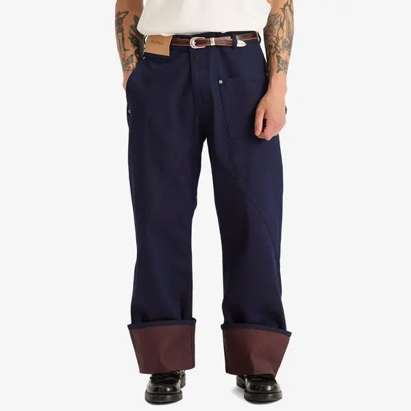 JW Anderson Turn Up Twisted Workwear Jeans - Blue/red