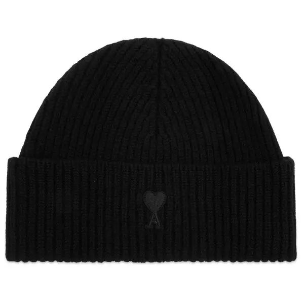 Ami Felted Merino Wool Knit Beanie - Noir/noir