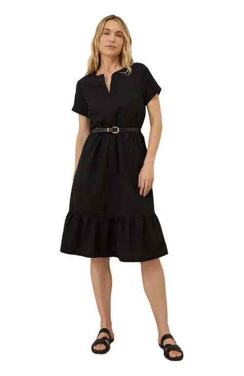 PACT Canopy Linen Notch Neck Dress - Black