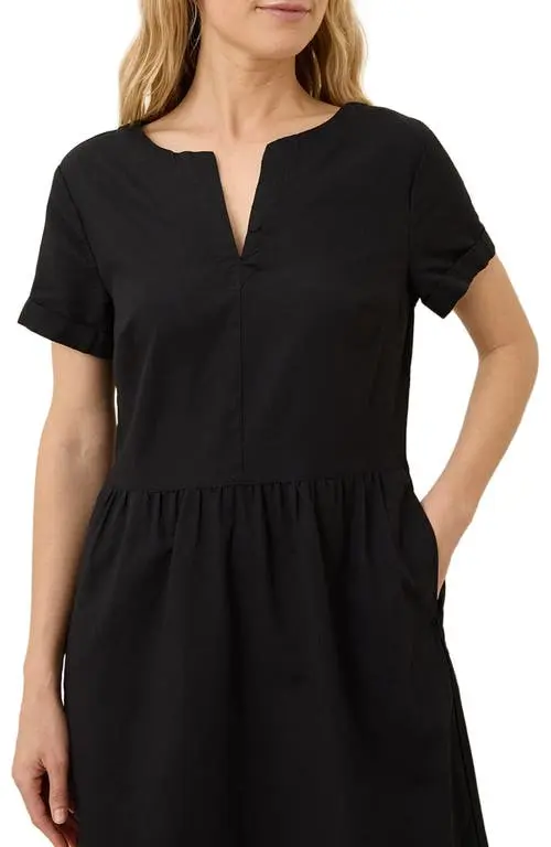 PACT Canopy Linen Notch Neck Dress - Black