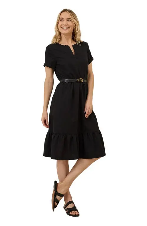 PACT Canopy Linen Notch Neck Dress - Black