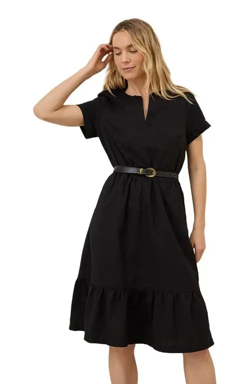 PACT Canopy Linen Notch Neck Dress - Black