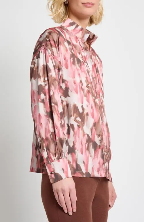 Misook Brushstroke Print Crêpe De Chine Button-up Shirt