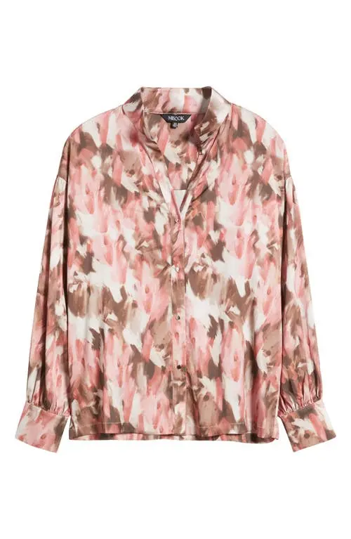 Misook Brushstroke Print Crêpe De Chine Button-up Shirt