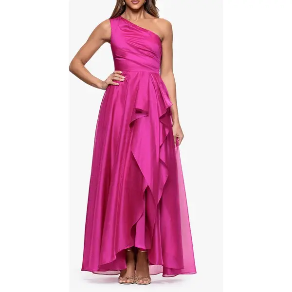 XSCAPE EVENINGS One-shoulder Organza Gown - Magenta