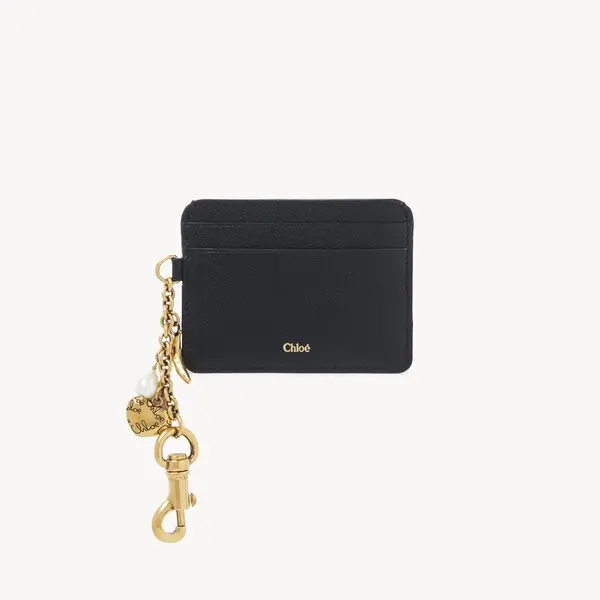 Chloé Charms Card Holder In Grained Leather - Black