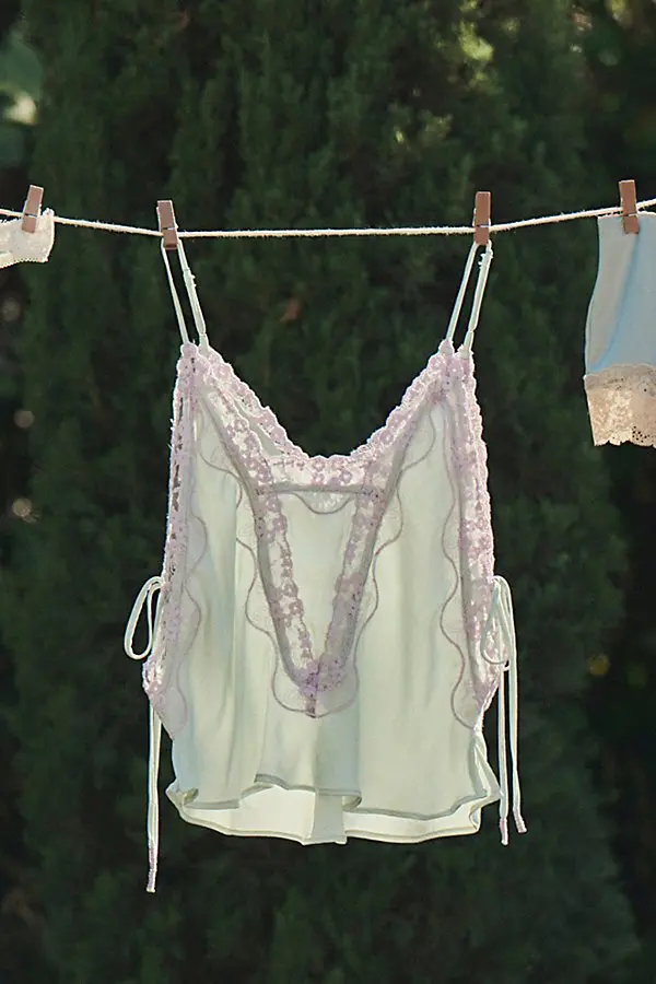 Free People Someone Like You" Cami With Lace Trim - Celadon Combo