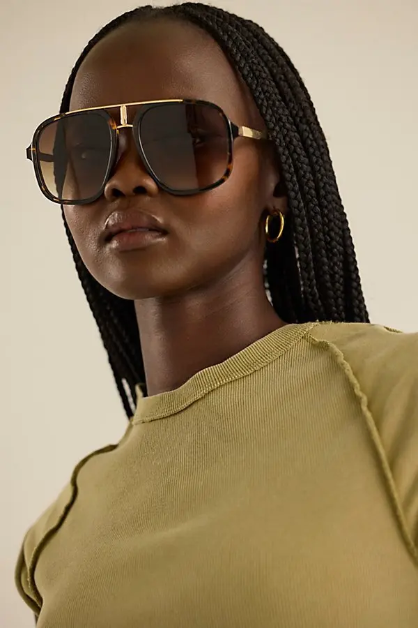 Free People Janis Detail Aviator Sunglasses - Classic Tort