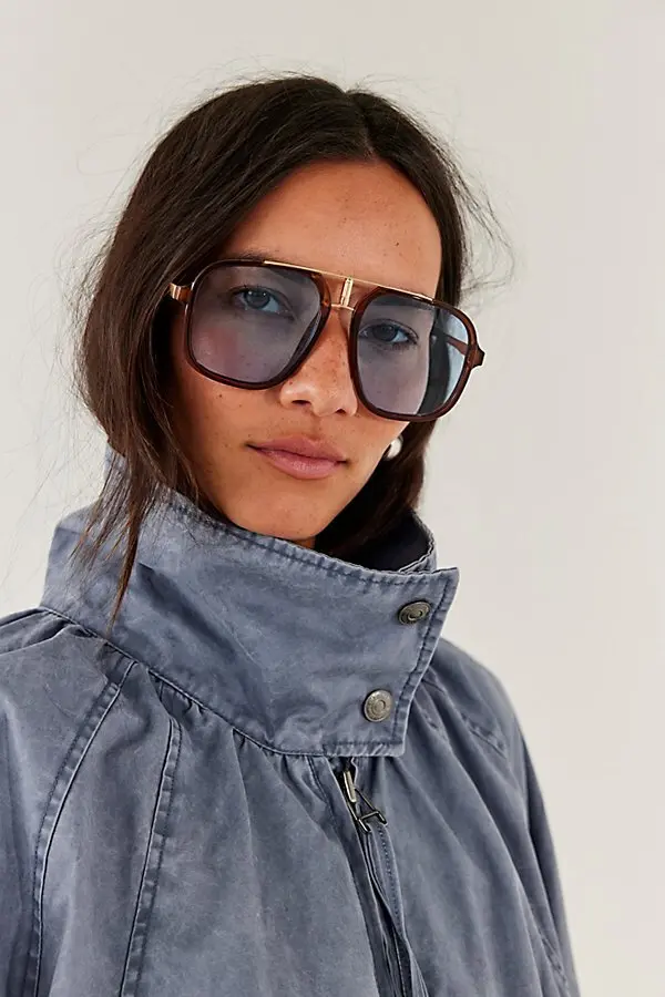 Free People Aviator Sunglasses With Detailed Brow Bar - Cocoa