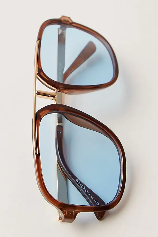 Free People Aviator Sunglasses With Detailed Brow Bar - Cocoa