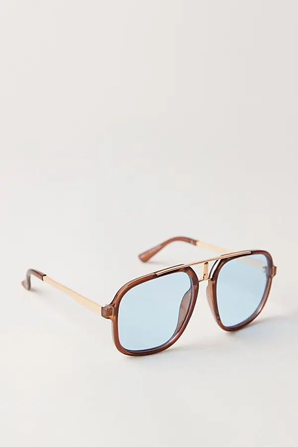 Free People Aviator Sunglasses With Detailed Brow Bar - Cocoa
