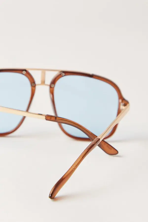 Free People Aviator Sunglasses With Detailed Brow Bar - Cocoa