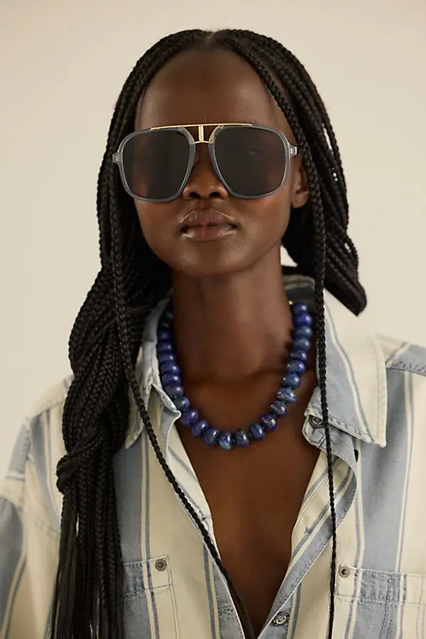 Free People Janis Detail Aviator Sunglasses - Sky Blue